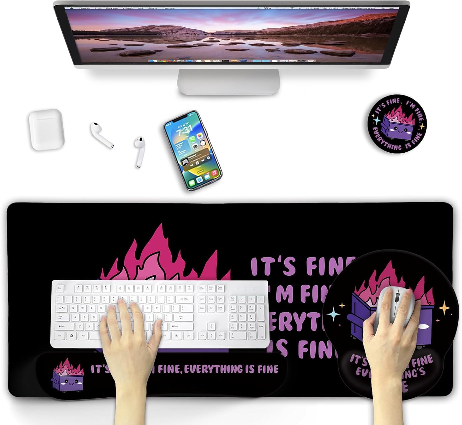 Dumpster On Fire Mouse Pad Desk Pad, Funny Cute Desk Mat Large Gaming ...