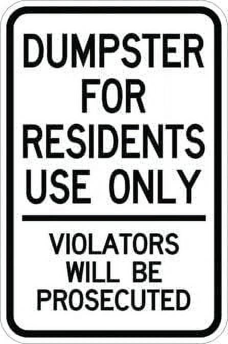 Dumpster For Residents Use Parking Signs Metal Sign Tin Sign 8x12 Inch ...