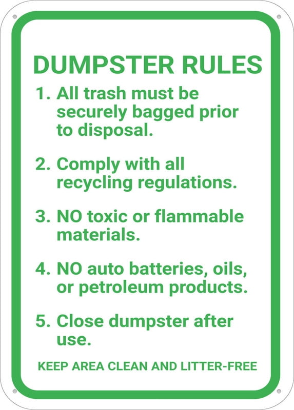 Dumpster Rules Guidelines Portrait Sign Metal 8X12 Inch Rust Free ...
