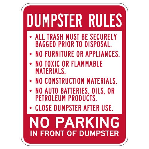 Dumpster Rules No Parking In Front Of Dumpster Sign - 18x24 (Red ...