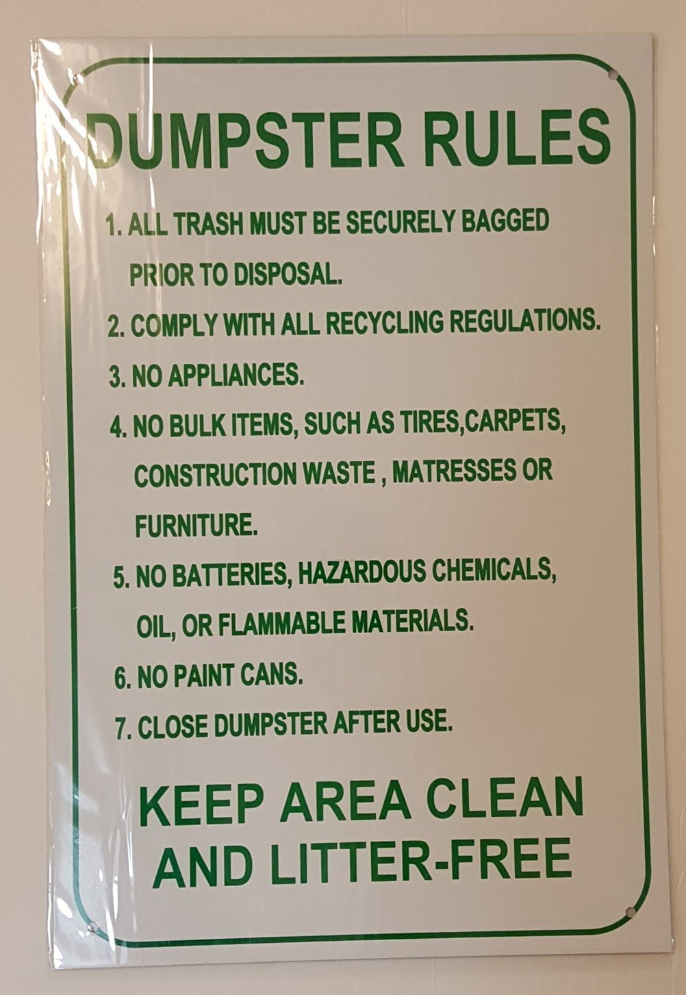 Dumpster Rules SIGN ( ALUMINIUM 12 x 18 -Rust Free ) - Walmart.com