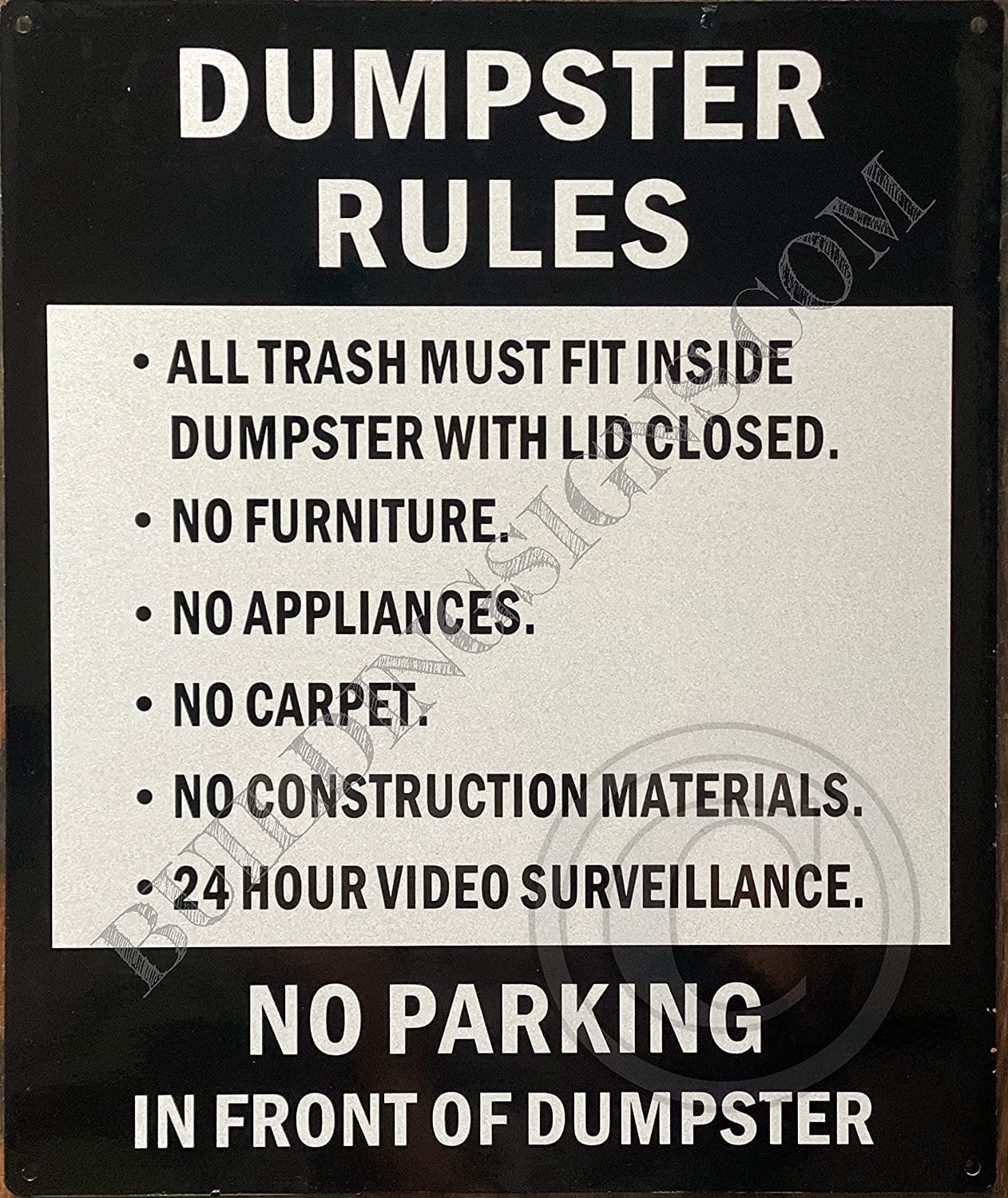 Dumpster Rules Sign (White, Reflective, Aluminum, 10x12 INCH) (ref-2201 ...