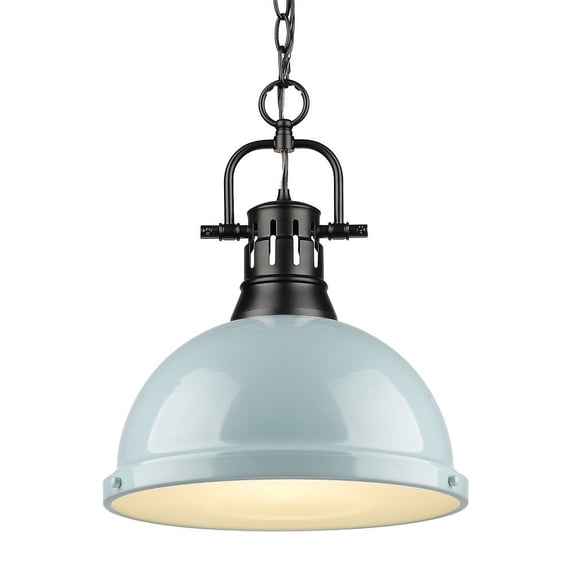 Duncan 1 Light Pendant with Chain in Black with a Seafoam Shade ...