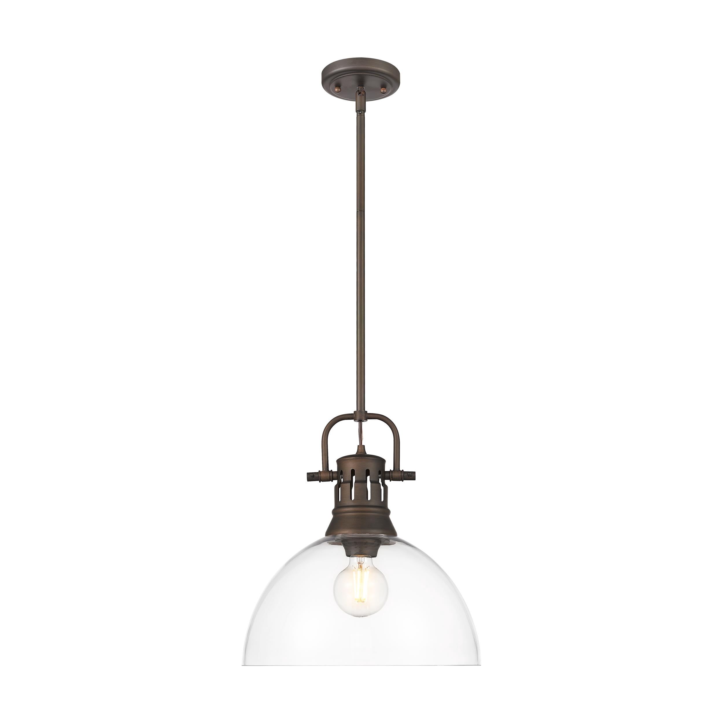 Duncan 1-Light Pendant with Rod in Rubbed Bronze with Clear Glass ...