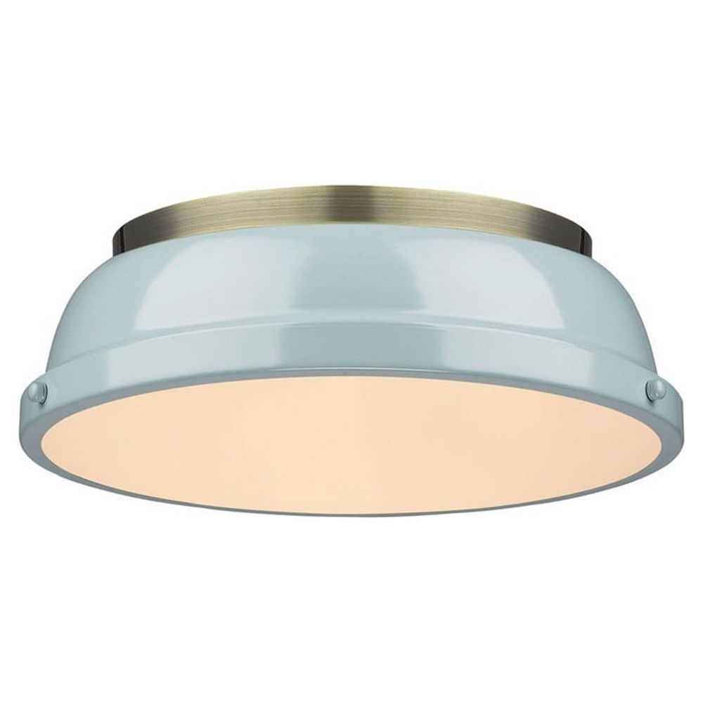 Duncan 14" Flush Mount in Aged Brass with a Seafoam Shade - Walmart.com