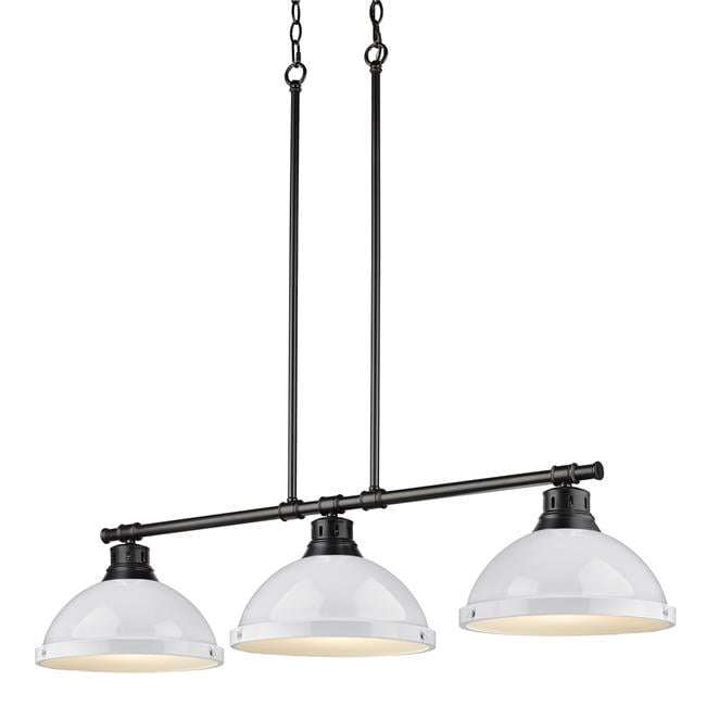 Golden Lighting Duncan 3 Light Linear Pendant with White Shades, Black ...