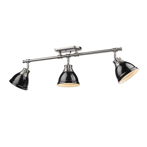 Duncan 3 Light Semi-Flush - Track Light in Pewter with Black Shades ...