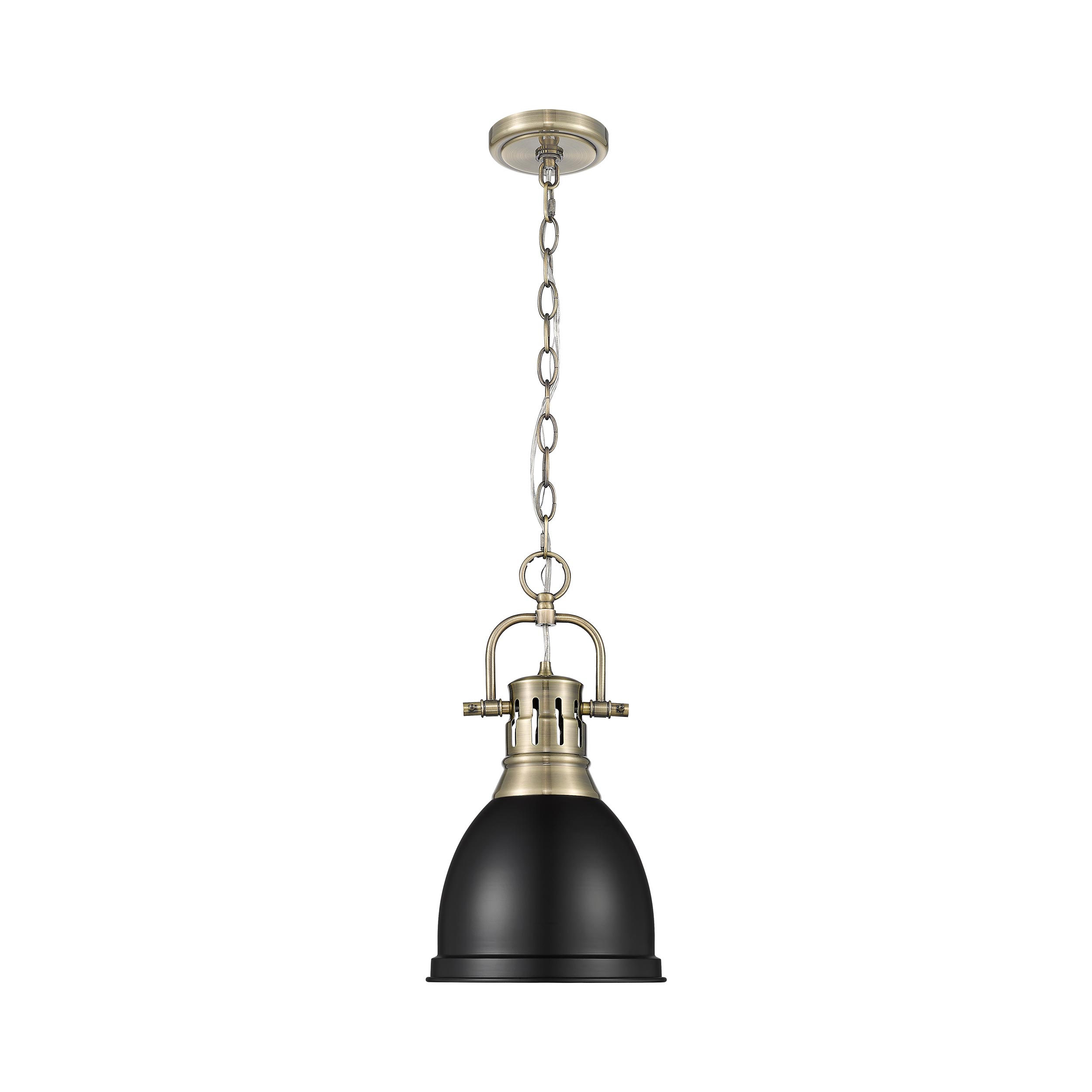 Duncan Small Pendant with Chain in Aged Brass with Matte Black ...