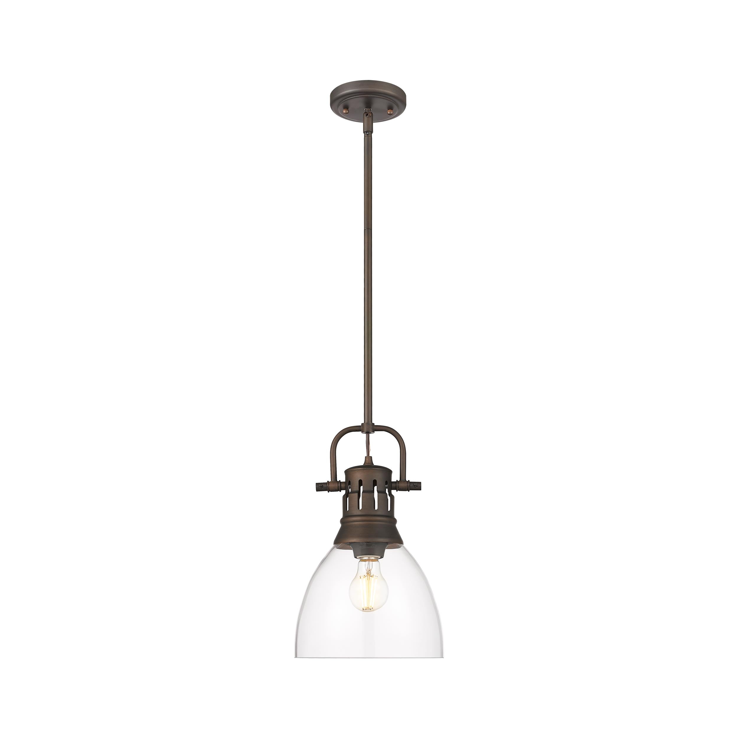 Duncan Small Pendant with Rod in Rubbed Bronze with Clear Glass ...