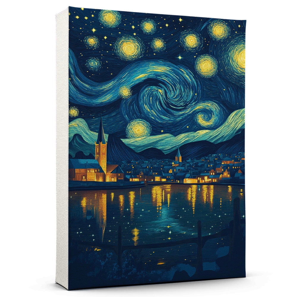 Dundalk Travel Canvas Art Print, Ireland Wall Canvas Starry Night ...