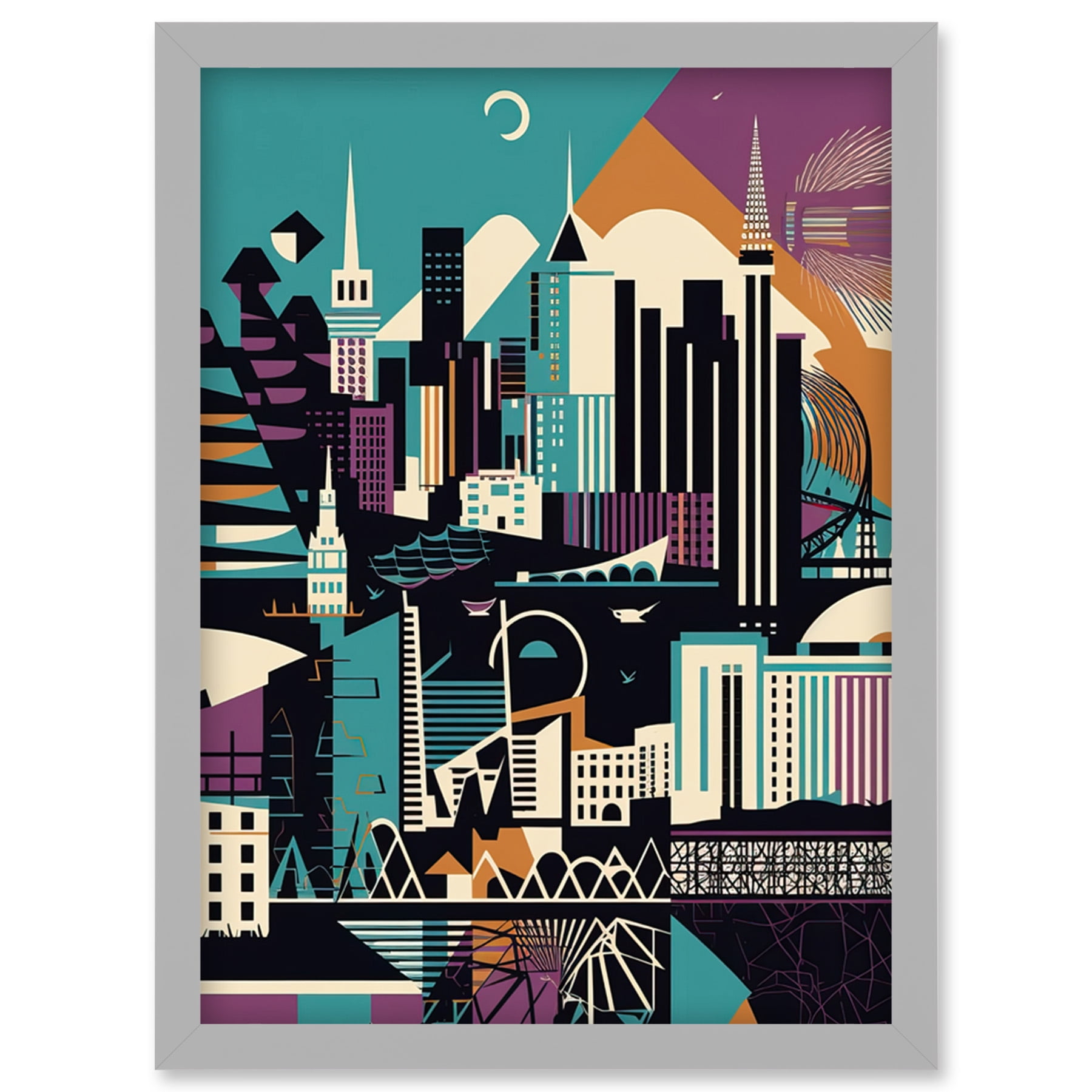 Dundee City Modern Abstract Geometric Cityscape Artwork Framed Wall Art ...