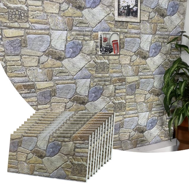 Dundee Deco 3D Wall Panels - Cladding, Blue Grey Buff Stone Look Wall ...