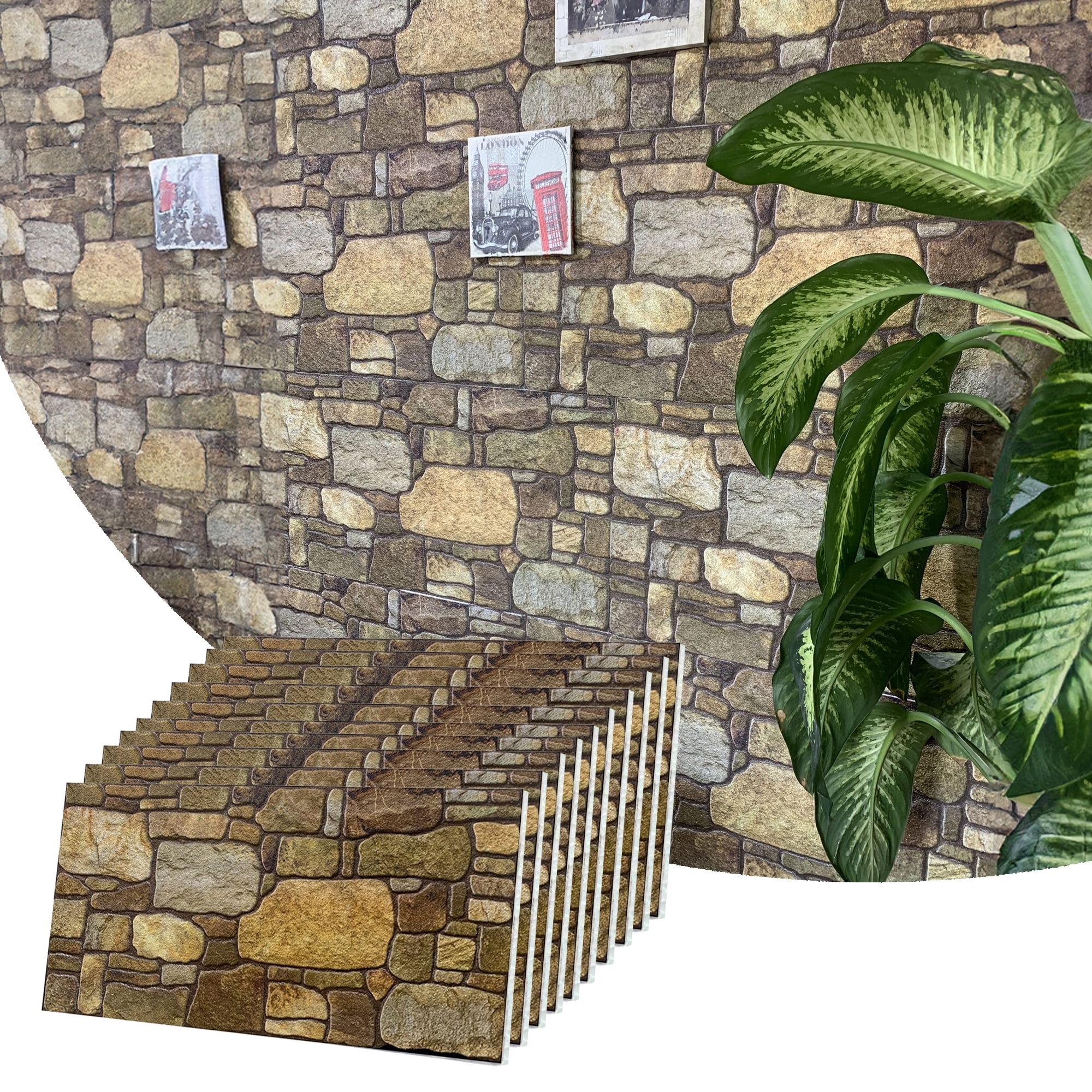 Dundee Deco 3D Wall Panels - Cladding, Gold Brown Stone Look Wall ...