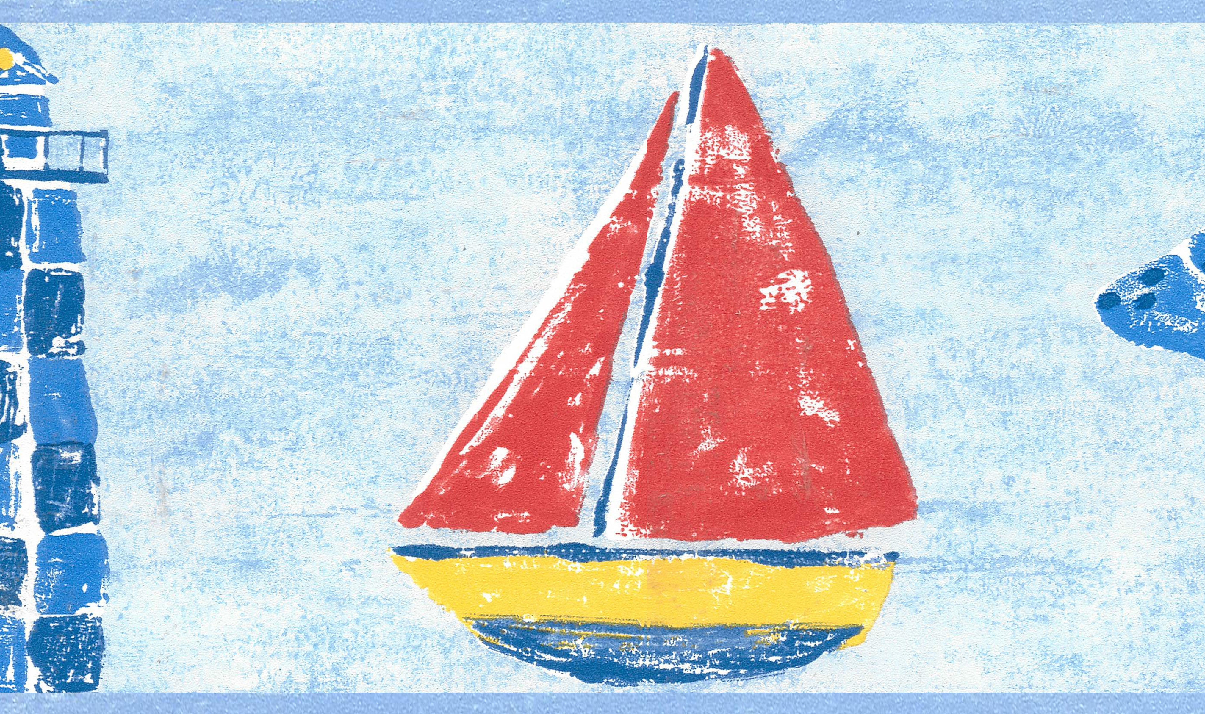 Dundee Deco Prepasted Wallpaper Border - Nautical Red, Blue, Yellow ...