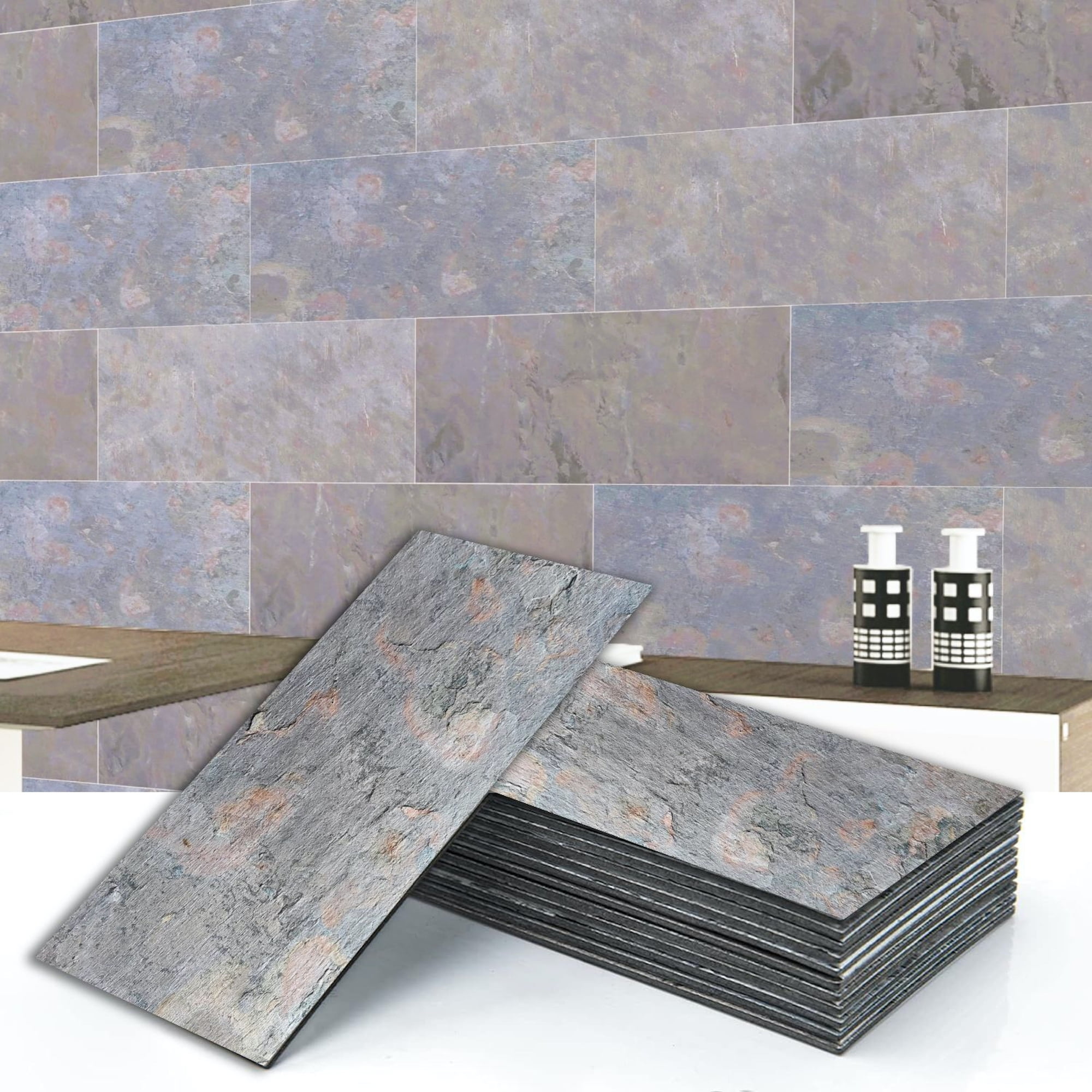Dundee Deco Veneer Wall Panels, Peel and Stick DIY Slate Stone Finish ...
