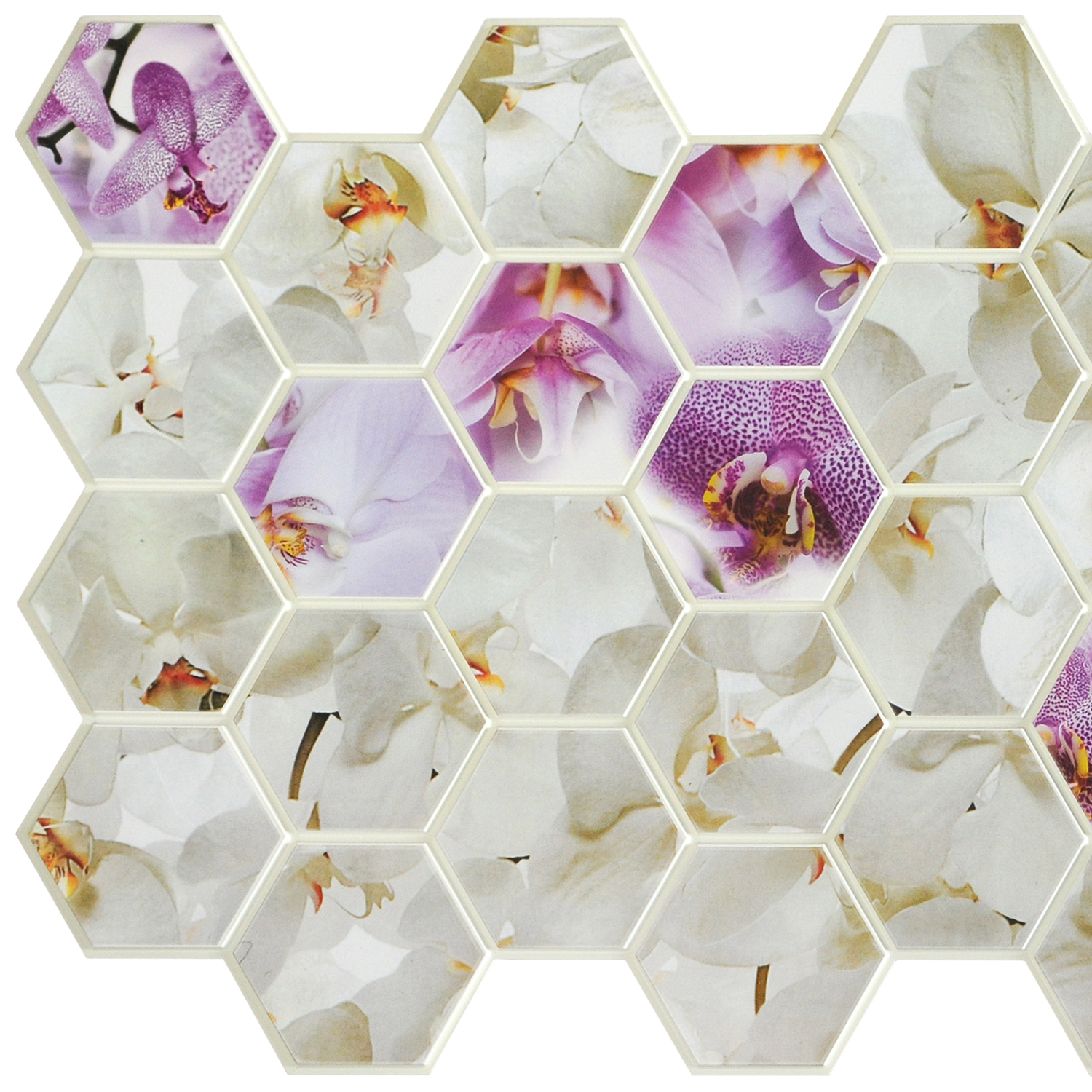 Dundee Deco's Purple White Faux Hexagon Orchid Mosaic PVC 3D Wall Panel ...