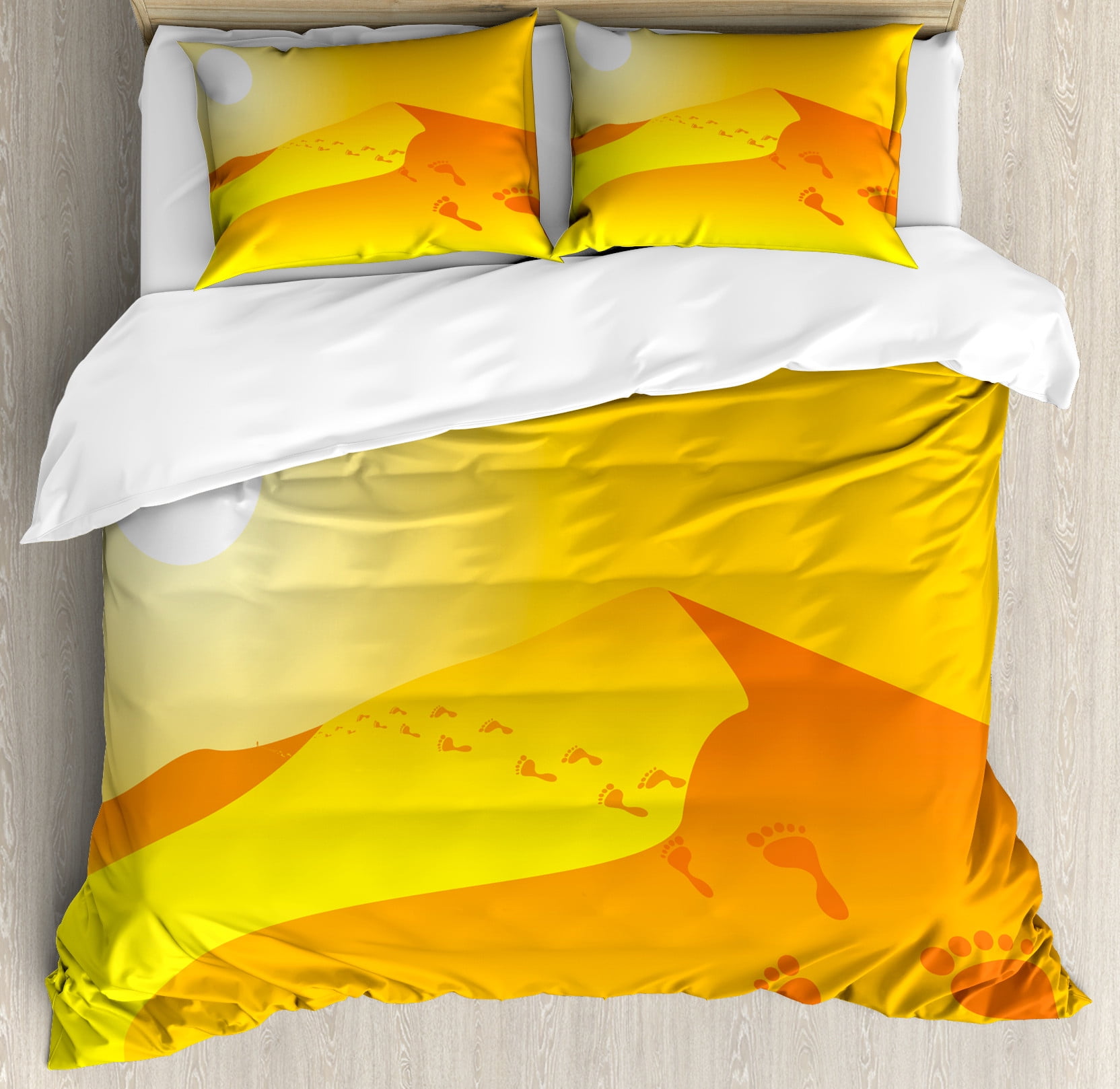Dune Duvet Cover Set, Digital Cartoon Scene with Desert Sand Hills Sun ...