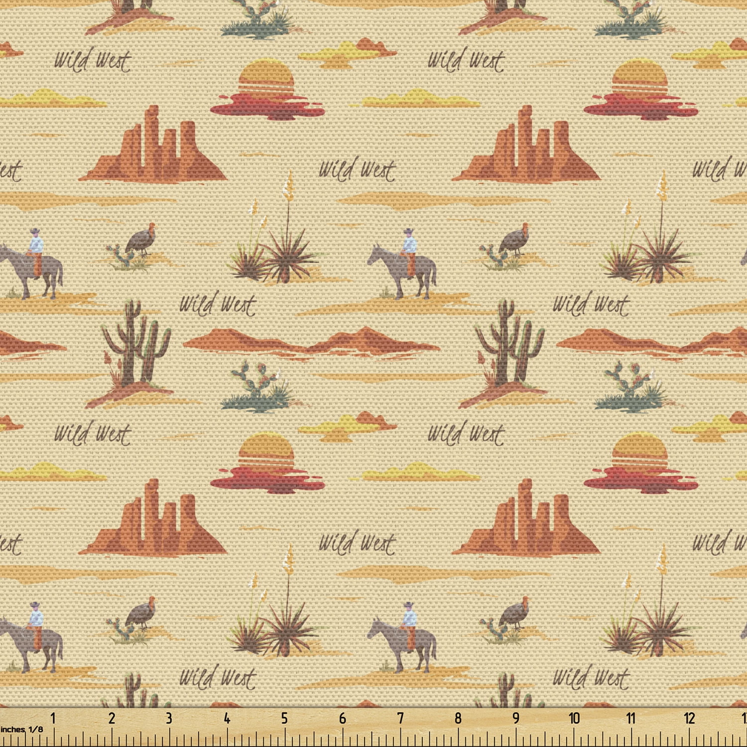 Ambesonne Dune Fabric by the Yard Upholstery, Vintage Wild West Art ...