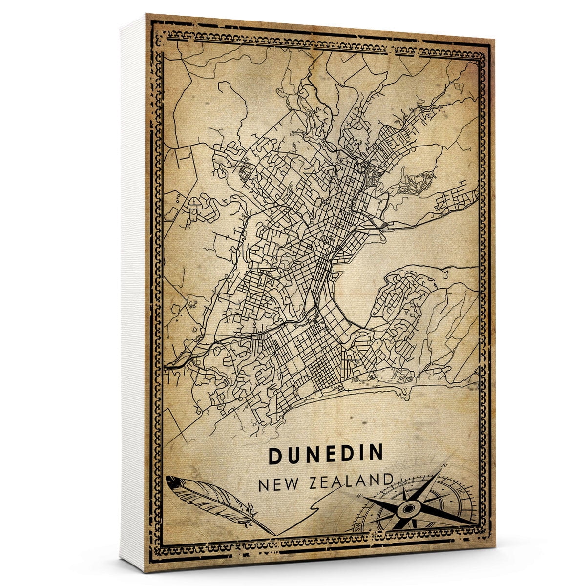 Dunedin Vintage Map Prints Canvas, New Zealand Map Art Canvas, Canvas ...