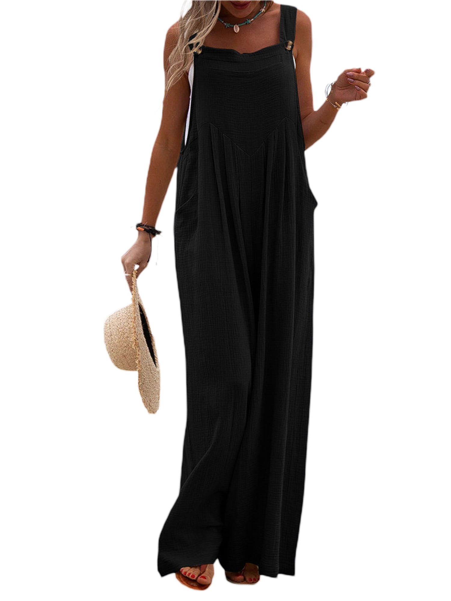 Dungarees for Women Casual Loose Wide Leg Boho Jumpsuit Baggy Overalls ...