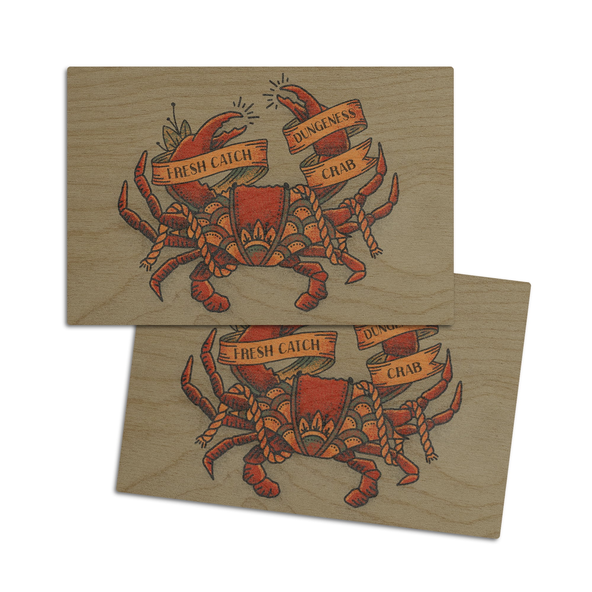 Dungeness Crab Tattoo Design (4x6 Birch Wood Postcards, 2-Pack ...