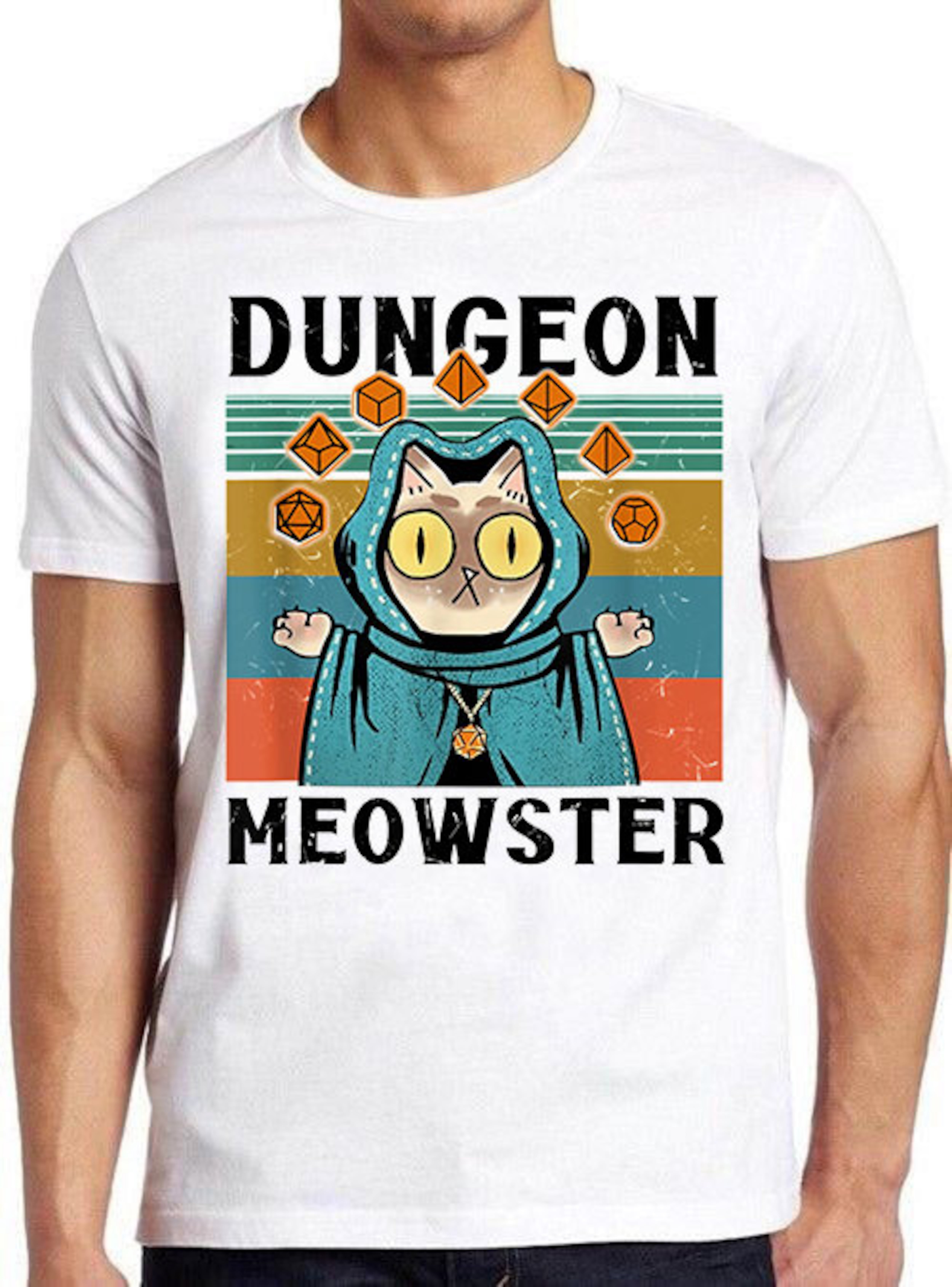 Dungeon Meowster Funny Nerdy Gamer Cat-D20 Dice RPG Retro Film Gamer ...