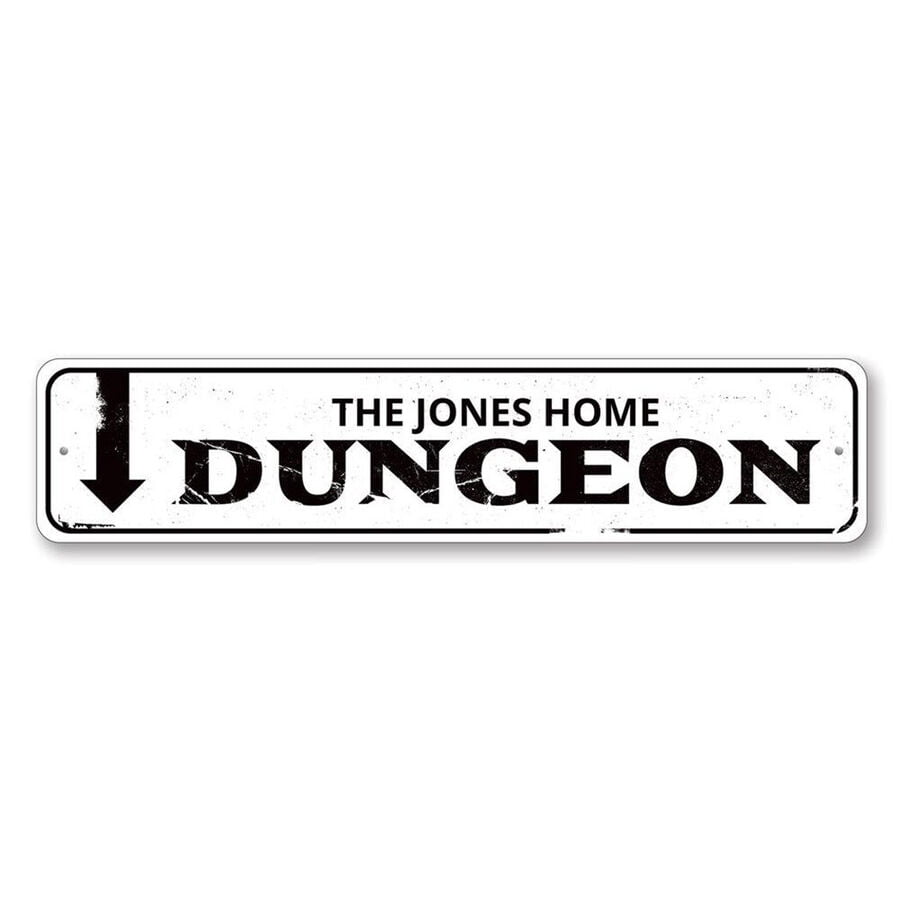 Dungeon Sign Directional Arrow Haunted House Metal Decor Sign Size: 4 x ...