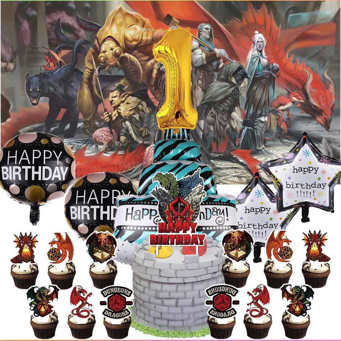 Dungeon of Dragon Party Supplies Decor 1st Kit Balloons Birthday Cake ...