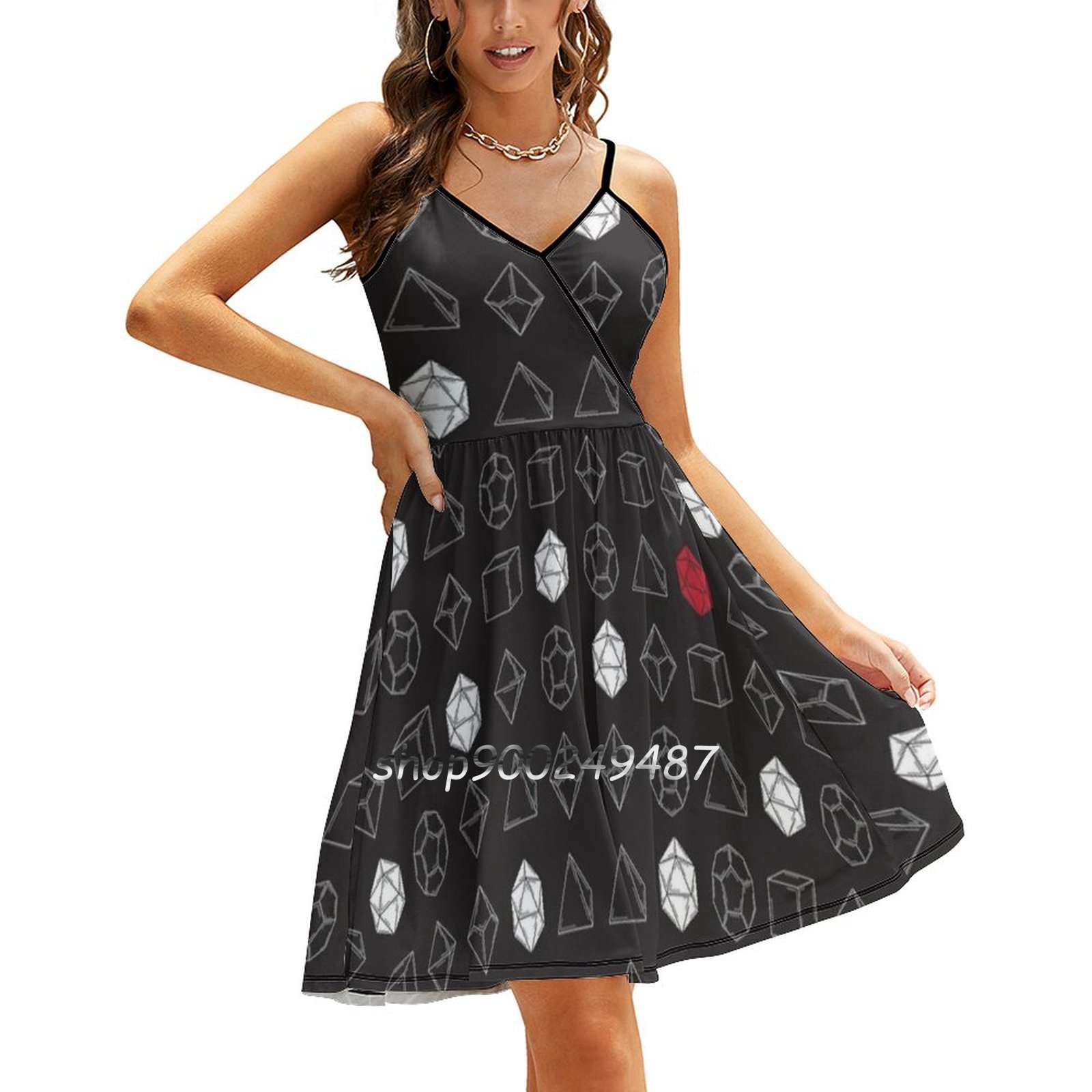Dungeons And Dice Set D20 Pattern Evening Party Dresses Midi Sexy Dress ...