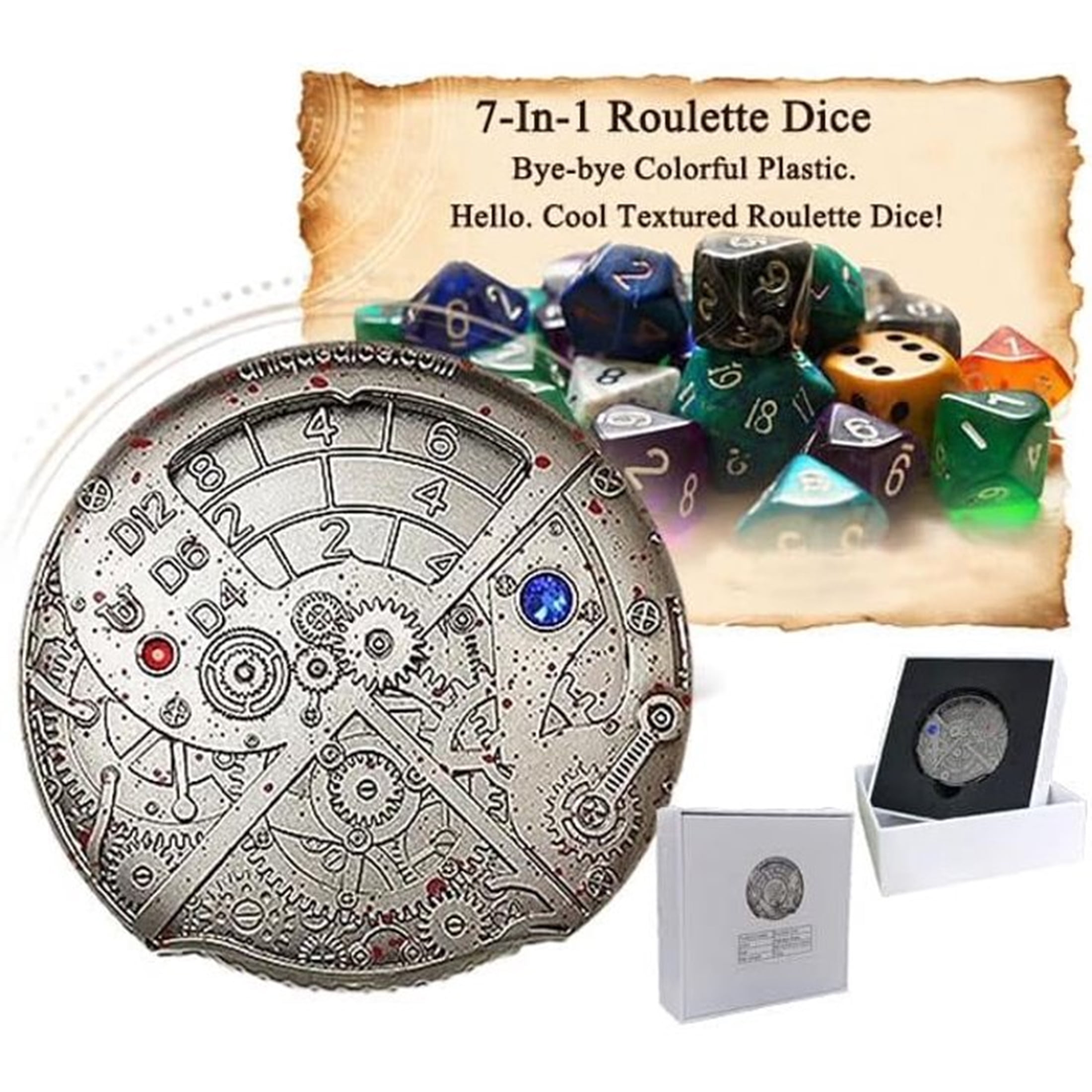 Dungeons and Dragons Dice Set, Hollow Metal 7-in-1 Roulette D&D DND ...