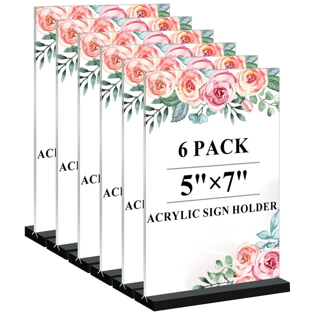 Dungu 6 Pack Acrylic Sign Holder 5x7 T-Shape, Double-Sided Plastic ...