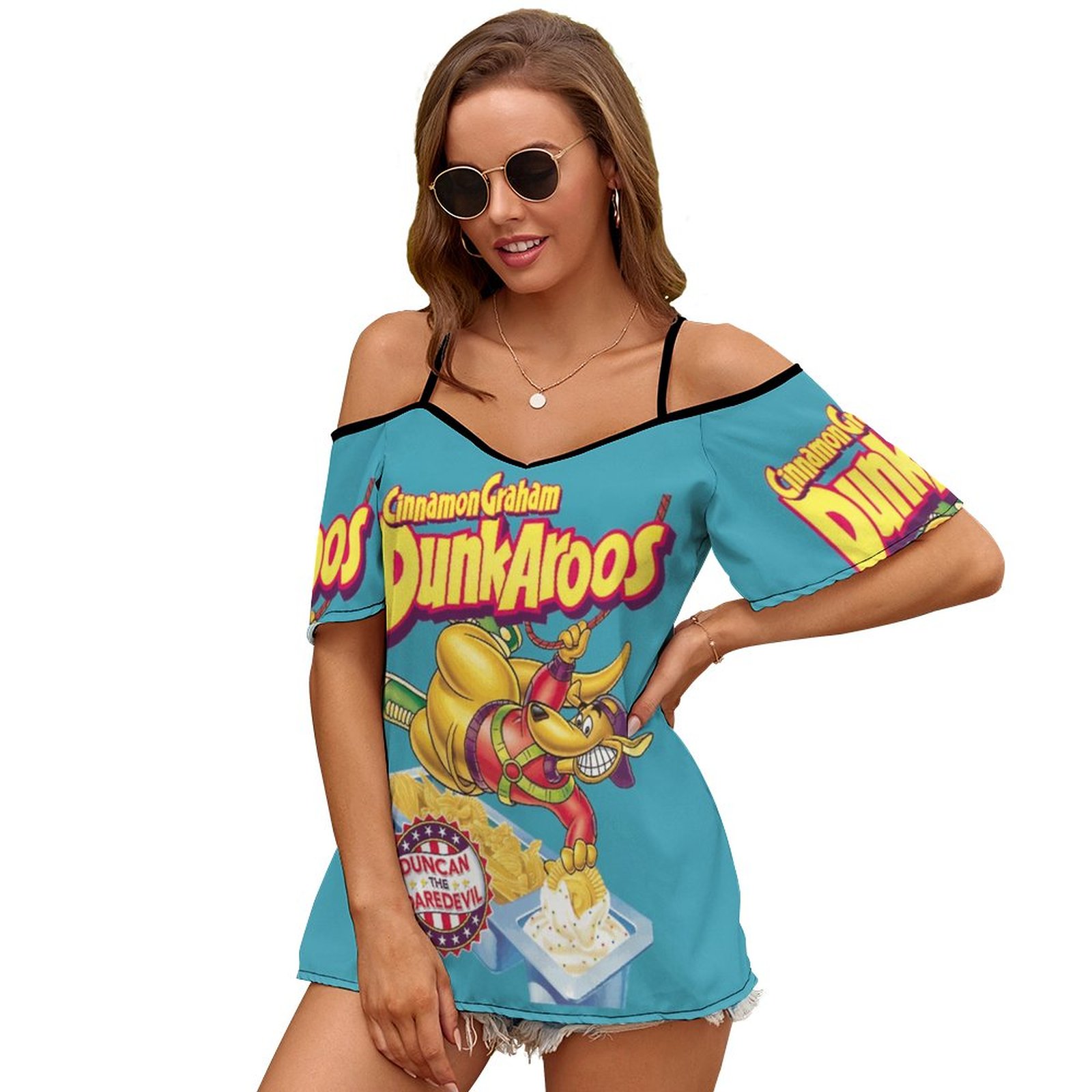 Dunkaroos 90S Women'S T-Shirt New Fashion Printed Zipper V-Neck Short ...