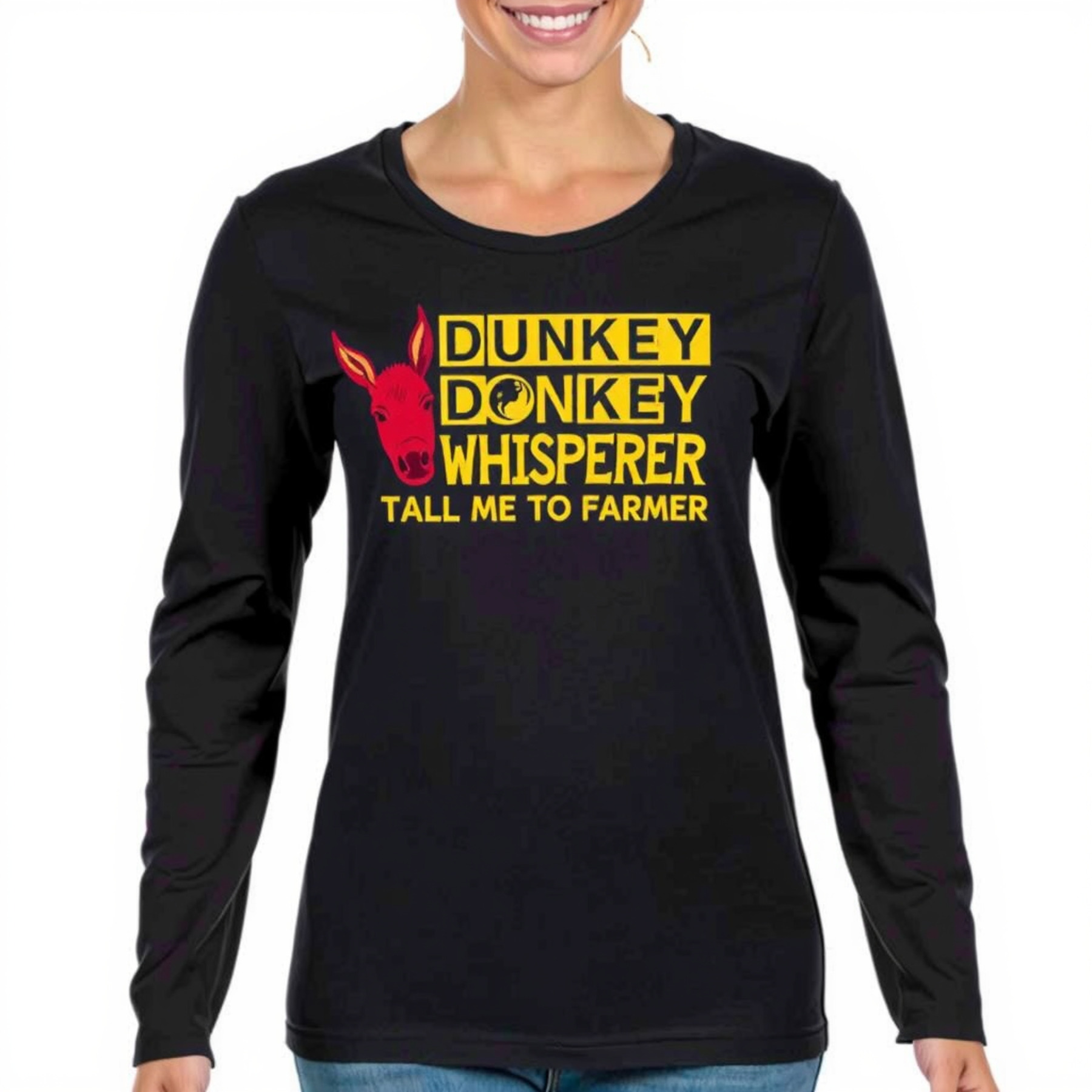 Dunkey Whisperer Black Long Sleeve T-Shirt - Humorous Cartoon Design ...