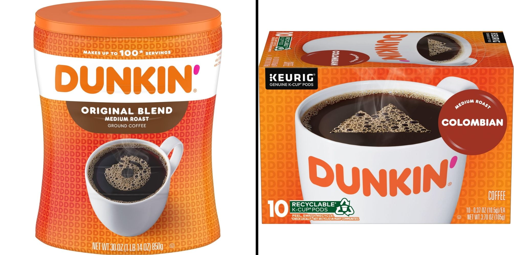 Dunkin' 100% Colombian Medium Roast K-Cups 10 Pods & Original Blend ...