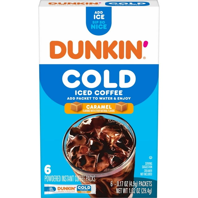 Dunkin' Caramel Flavored Instant Iced Coffee Powder Packets, 6 Count ...