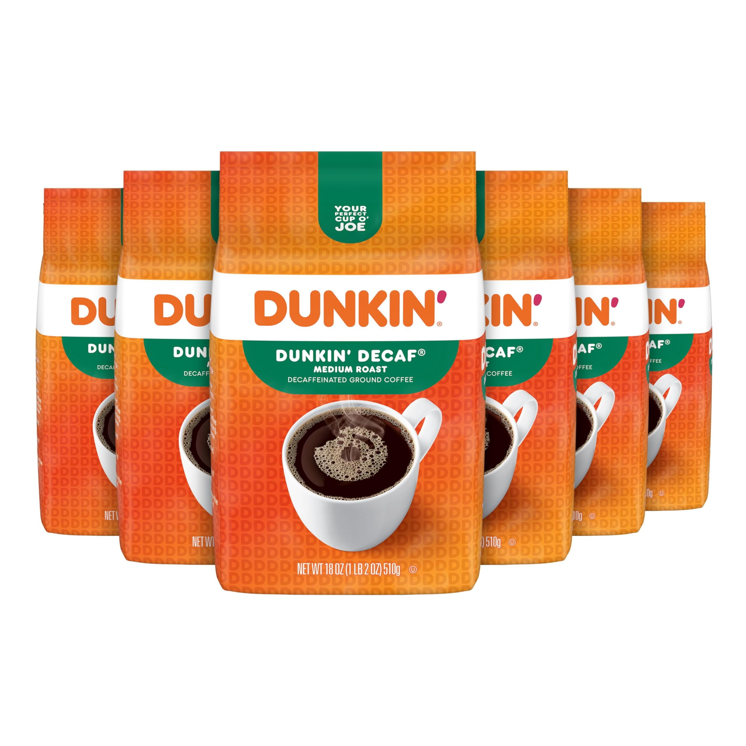 Dunkin, Decaf Medium Roast Decaffeinated Ground Coffee, 18 Ounce (Pack ...