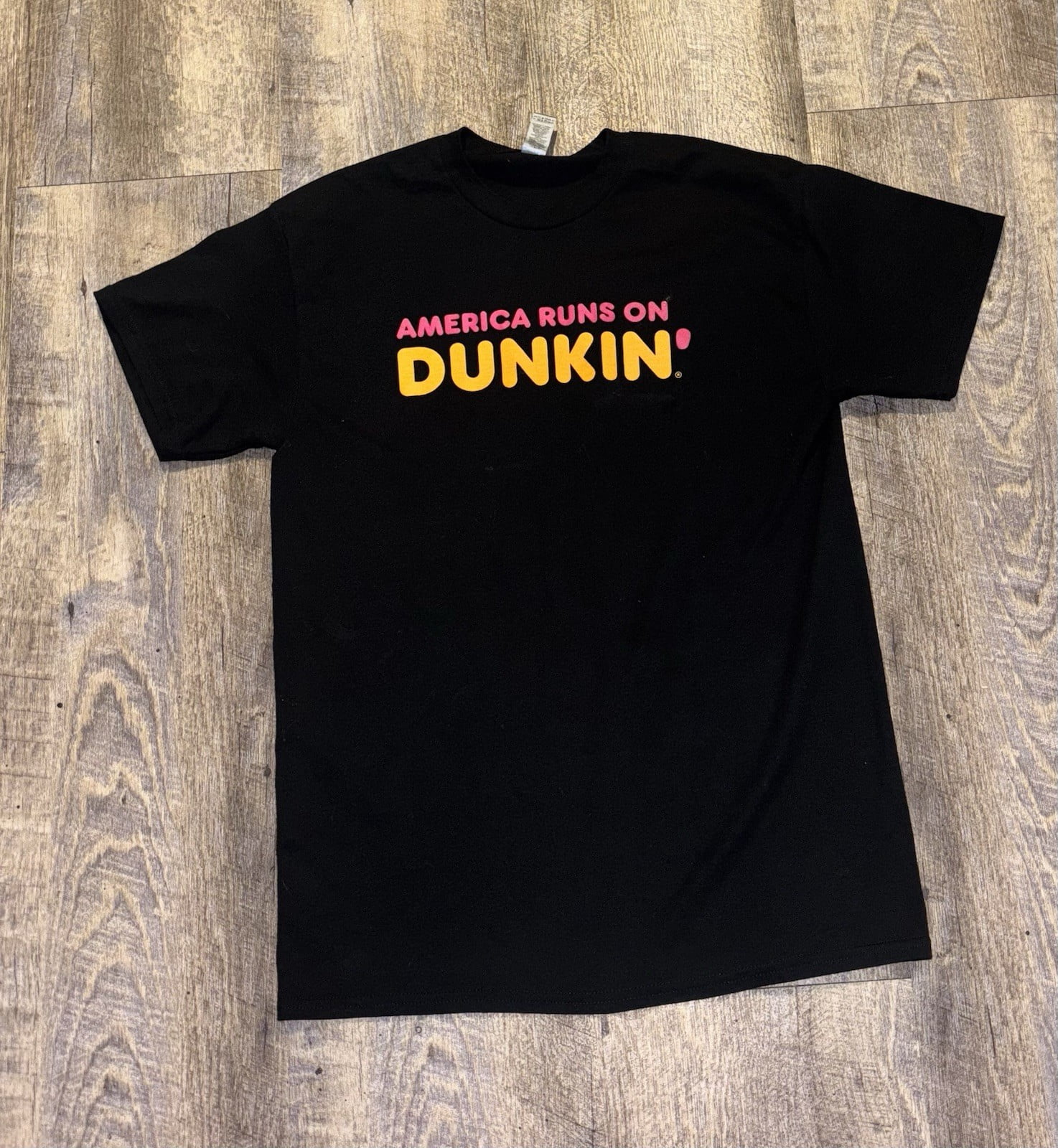 Dunkin Donuts Black Promo T shirt Size Medium America runs on DD Dunkin ...