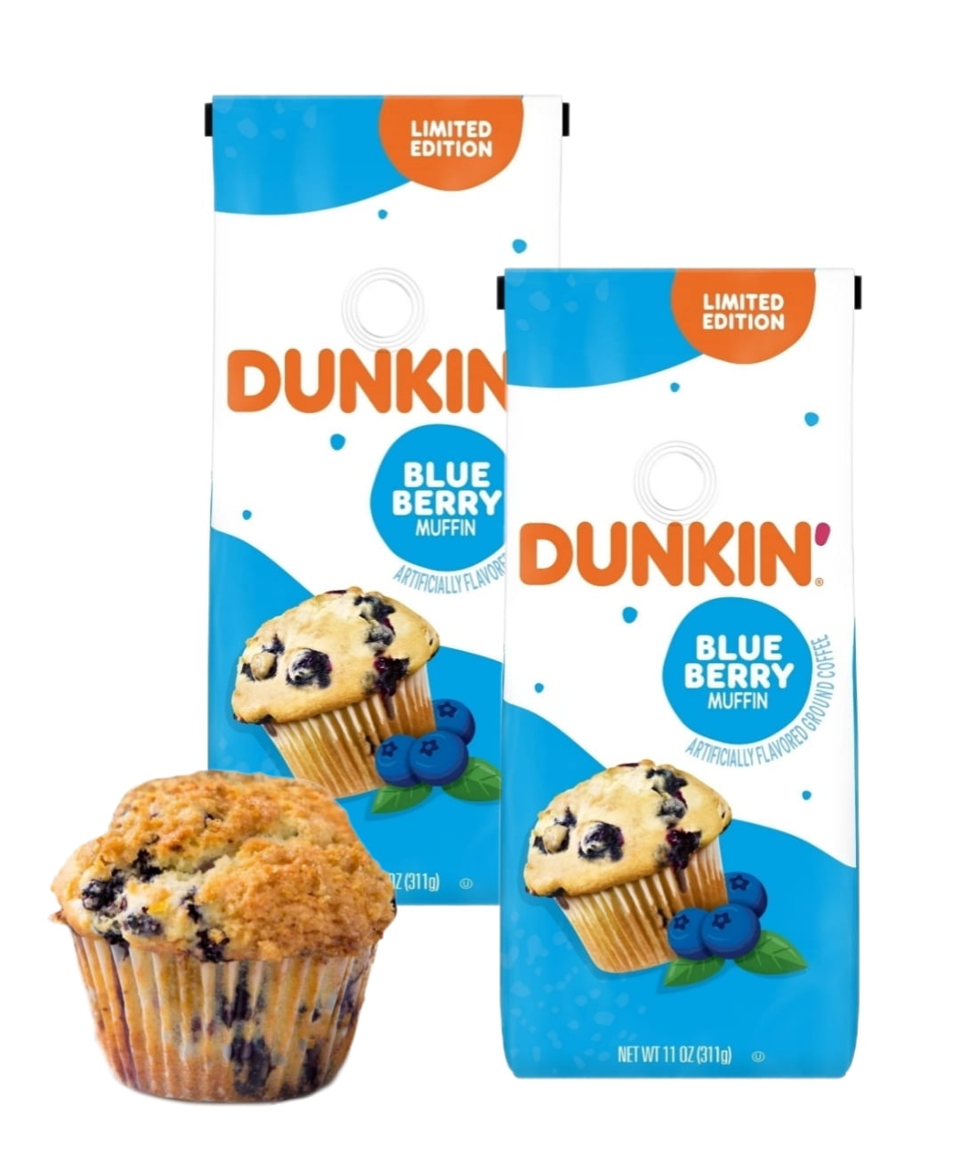 Dunkin Donuts Blueberry Muffin Flavored Ground Coffee 2 Pack, 11 oz ...