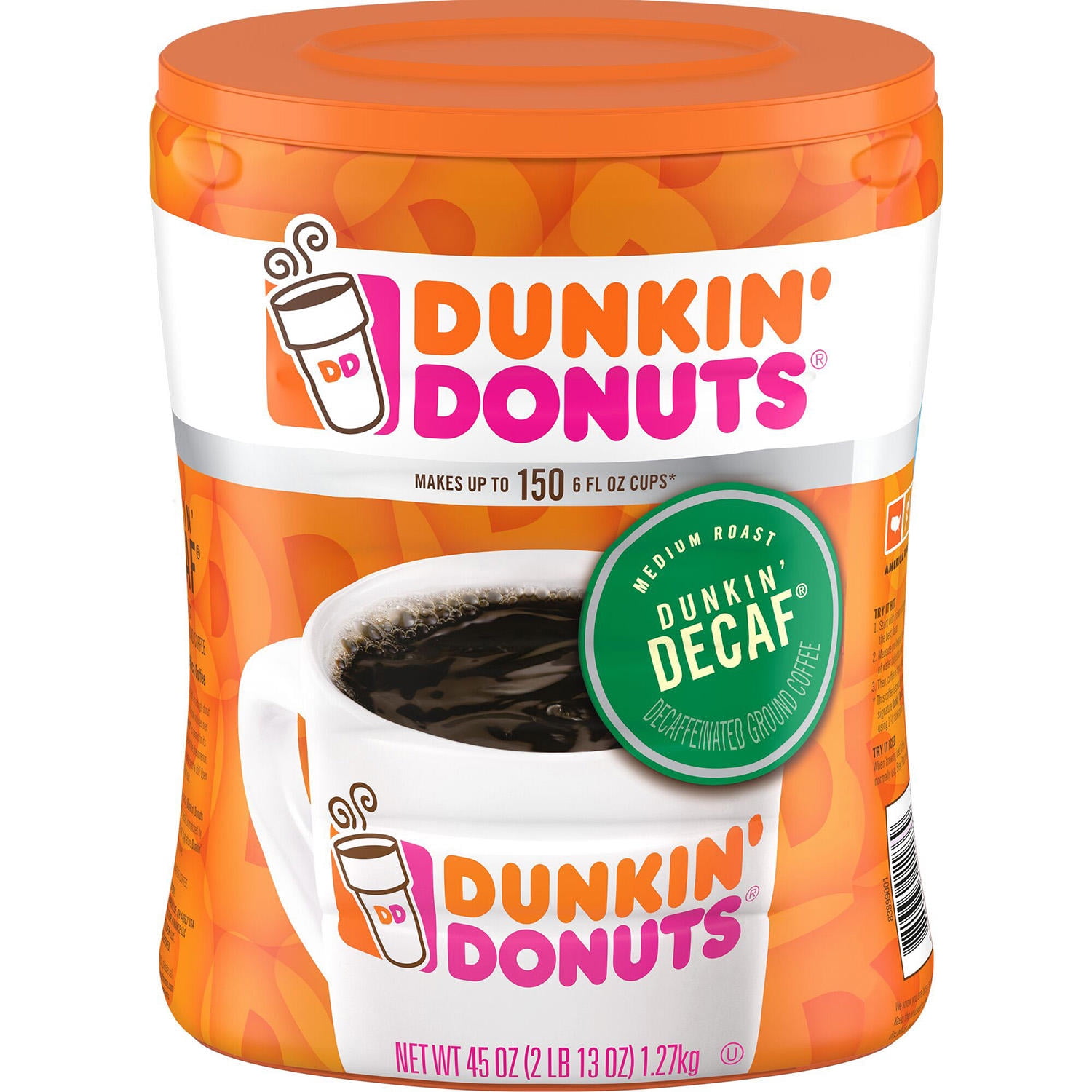 Dunkin Decaf Ground Coffee, Medium Roast, 45 oz for Office - Walmart ...