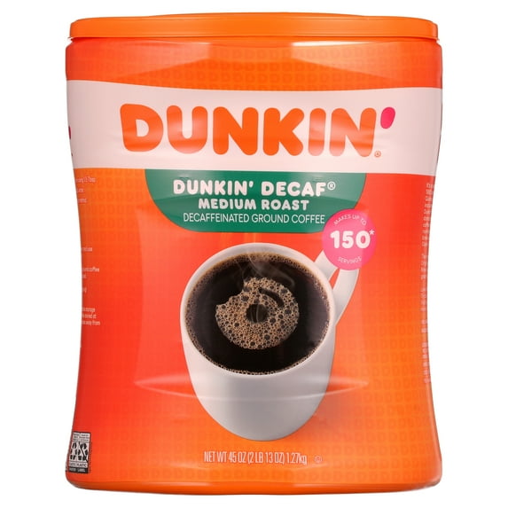 Dunkin', Decaffeinated Ground Coffee, Medium Roast, 100% Arabica Beans ...