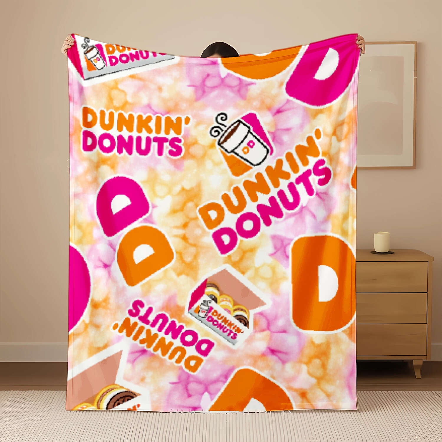 Dunkin' Donuts Flannel Blanket - Soft Polyester Throw, Fun Donut ...