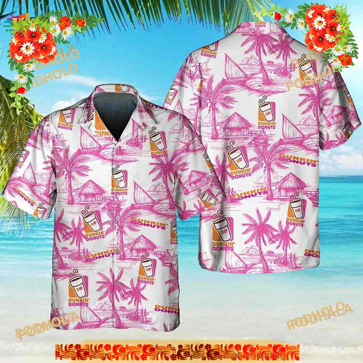 Dunkin Donuts Food Tropical Flower Aloha Hawaiian Shirt - Walmart.com