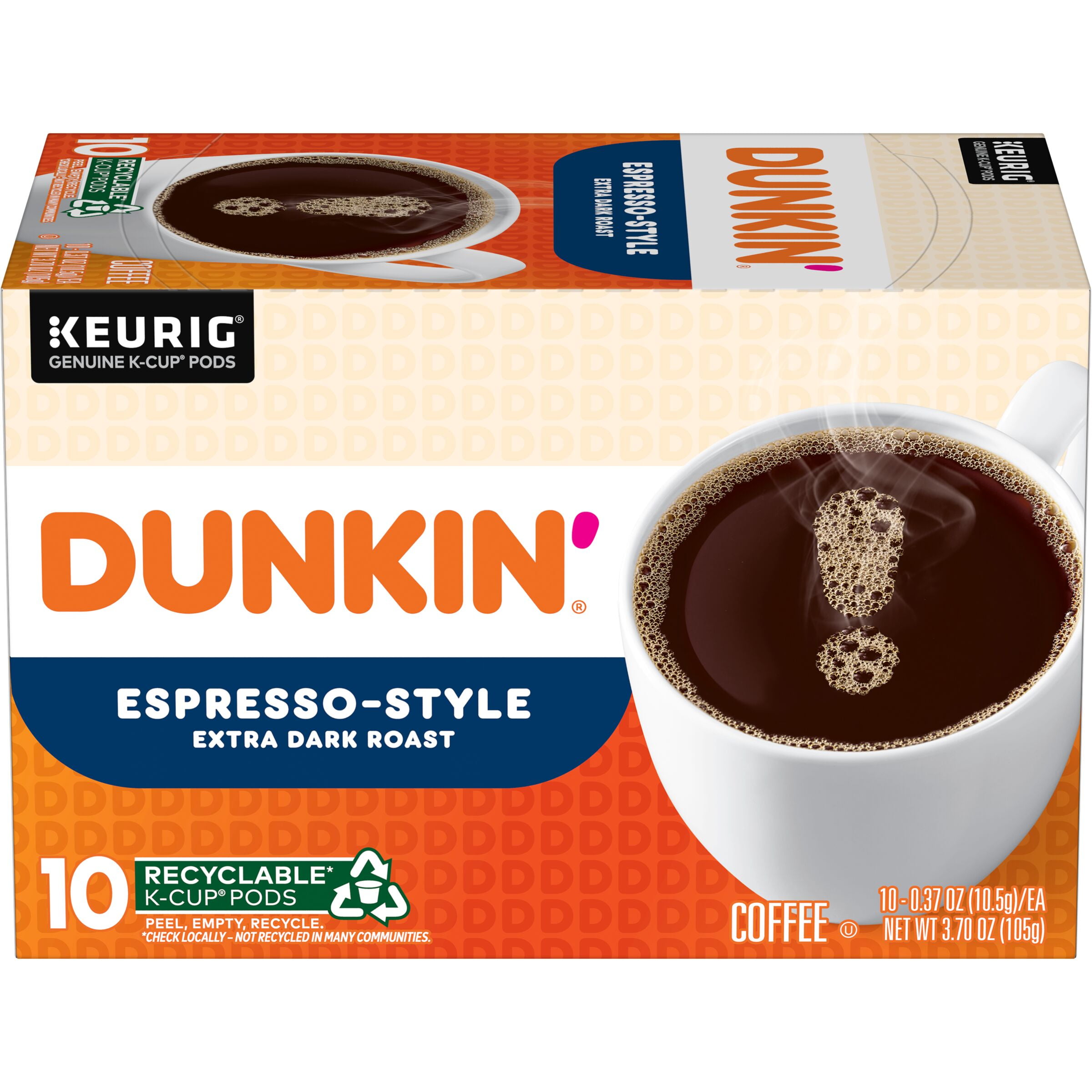 Dunkin Extra Dark Roast Espresso-Style Coffee, Keurig K-Cup Pods, 10 ...