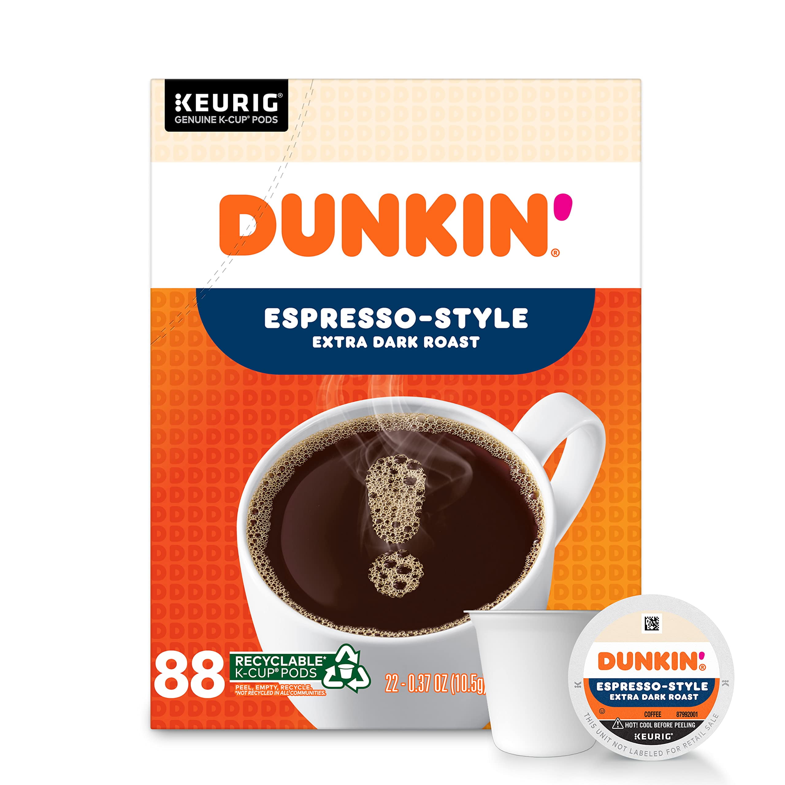 Dunkin, Espresso Style Extra Dark Roast Coffee, 88 Keurig K-Cup Pods ...