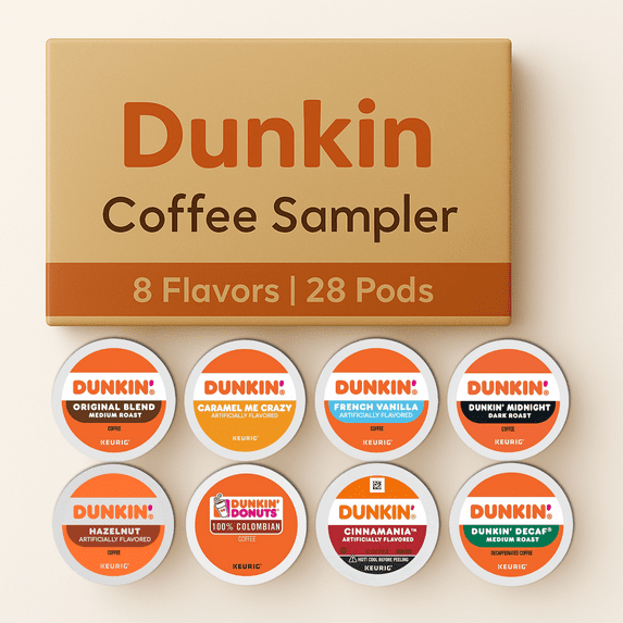Dunkin' K-Cup Variety Pack: 28 Keurig Coffee Pods, 8 Flavors, Medium ...