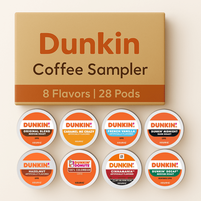 Dunkin' K-Cup Variety Pack: 28 Keurig Coffee Pods, 8 Flavors, Medium ...