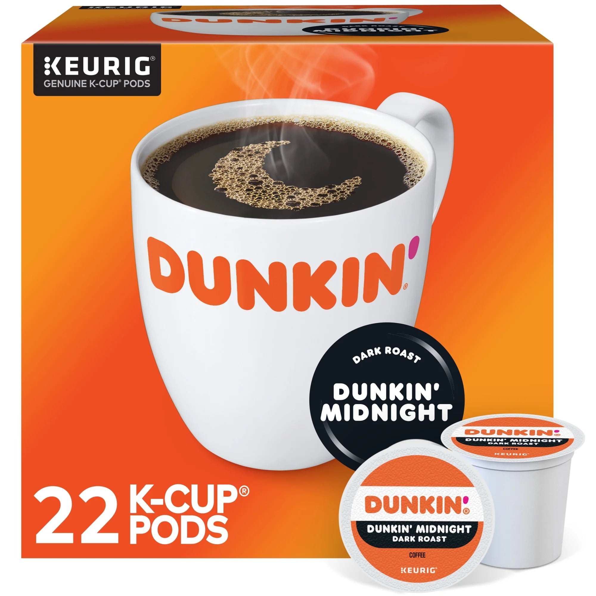 Dunkin Midnight Coffee, Dark Roast, Keurig K-Cup Pods, 22 Count Box ...