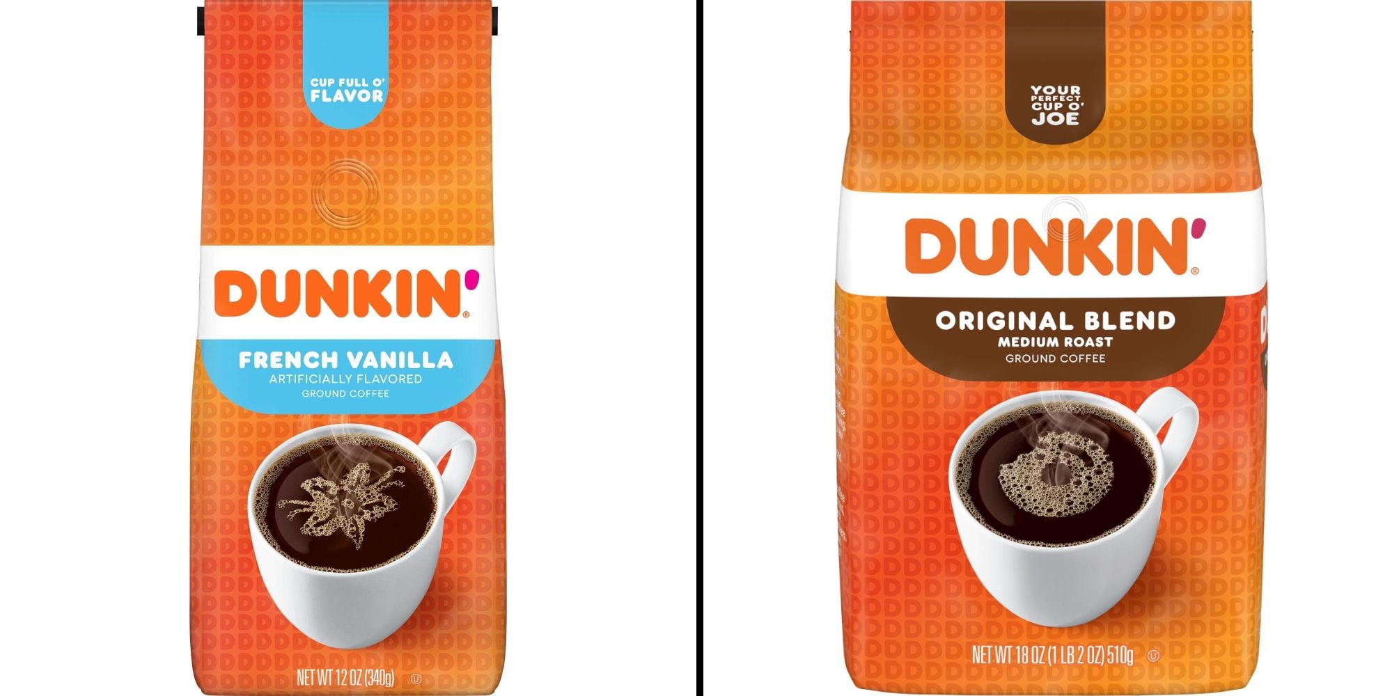 Dunkin' Original Blend Ground Coffee, 18 Ounce & Dunkin' French Vanilla Ground Coffee, 12 Ounce ...