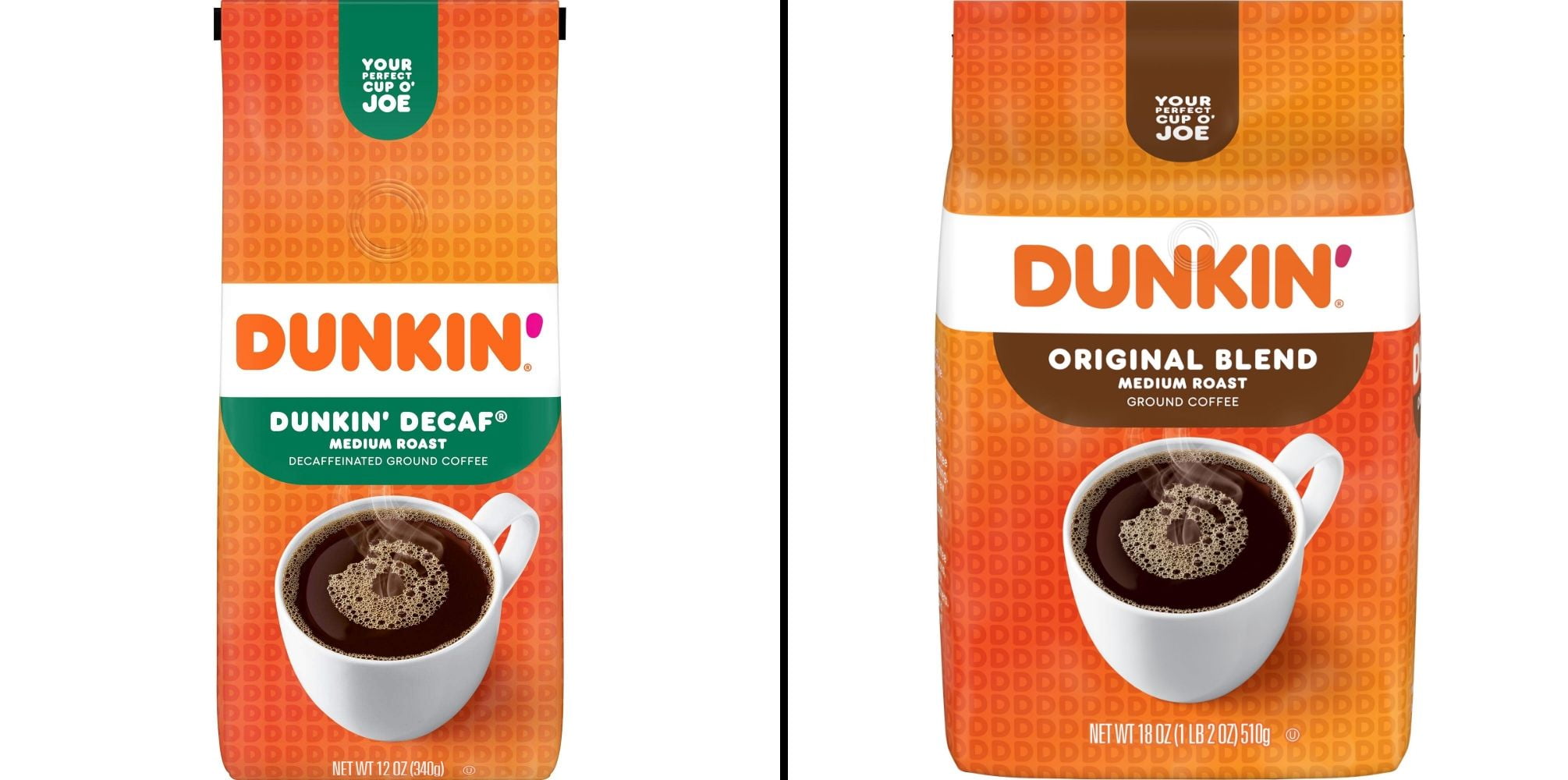 Dunkin' Original Blend Medium Roast Ground Coffee 18 oz & Decaf Ground Coffee 12 oz - Walmart.com