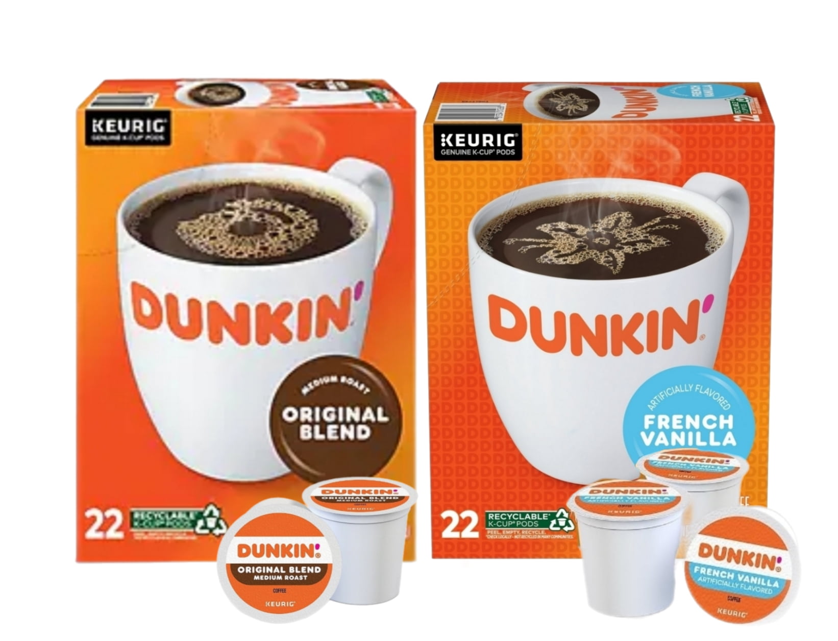 Dunkin Original and French Vanilla Coffee K Cup Pods Variety Pack, 44 K ...